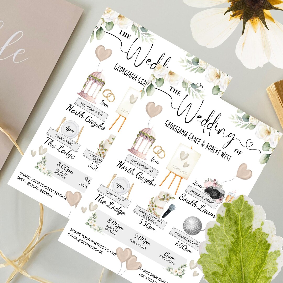 Wedding News, Order of Service Sheet, Wedding Ceremony Program Card ...