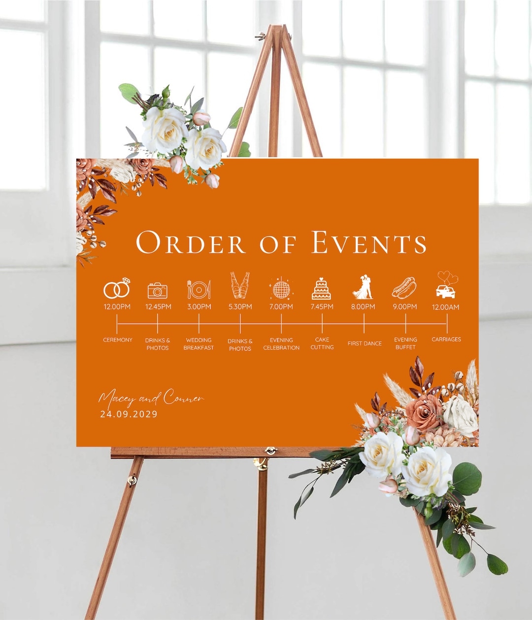 Autumn Rustic Wedding Timeline, Autumn Order of Events Sign ...