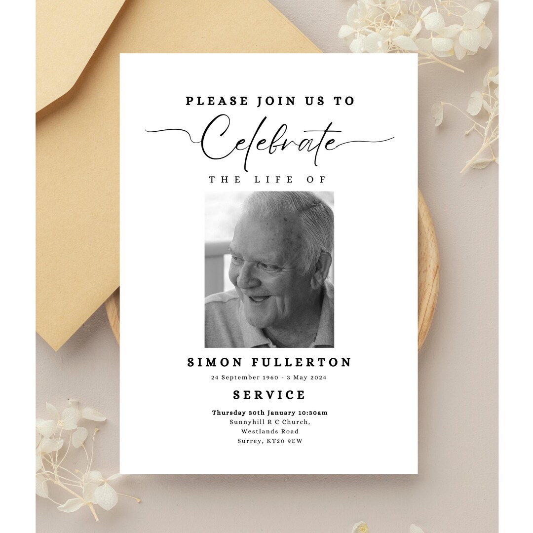 Funeral Invitations, Editable Funeral Invites, Wake Invitations ...