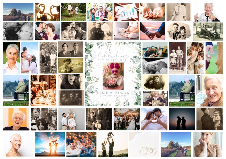 Large 50-photo Funeral Collage Board, Celebration of Life Memorial Sign ...