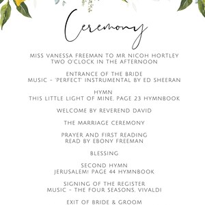 Wedding Order of Service Booklet, Lemons Wedding Ceremony Program ...