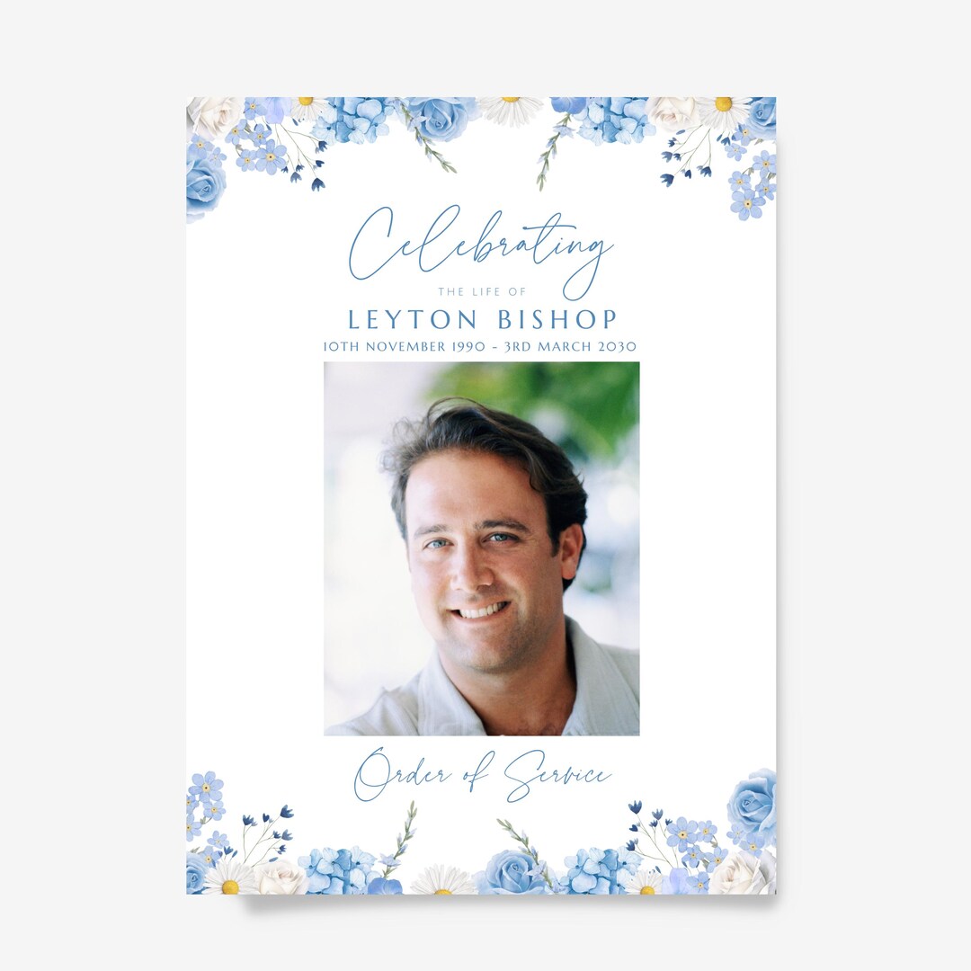 Forget Me Not Funeral Order of Service Program, Blue Floral ...
