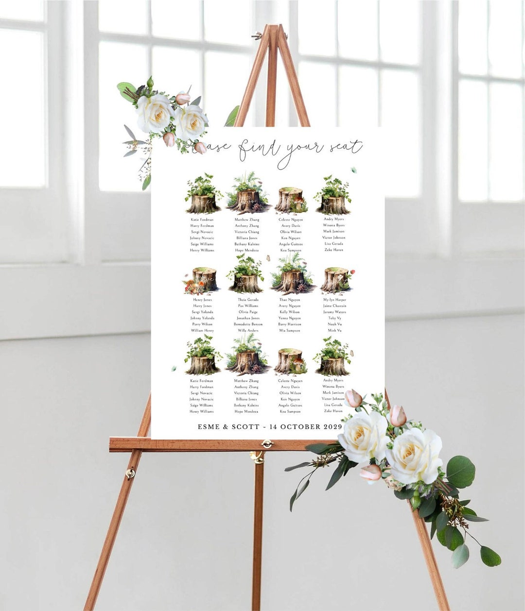 Tree Stump Wedding Seating Chart, Woodland Tree Theme Table Plan Board ...