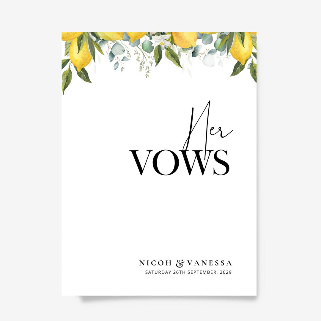 Wedding Order of Service Booklet, Lemons Wedding Ceremony Program ...