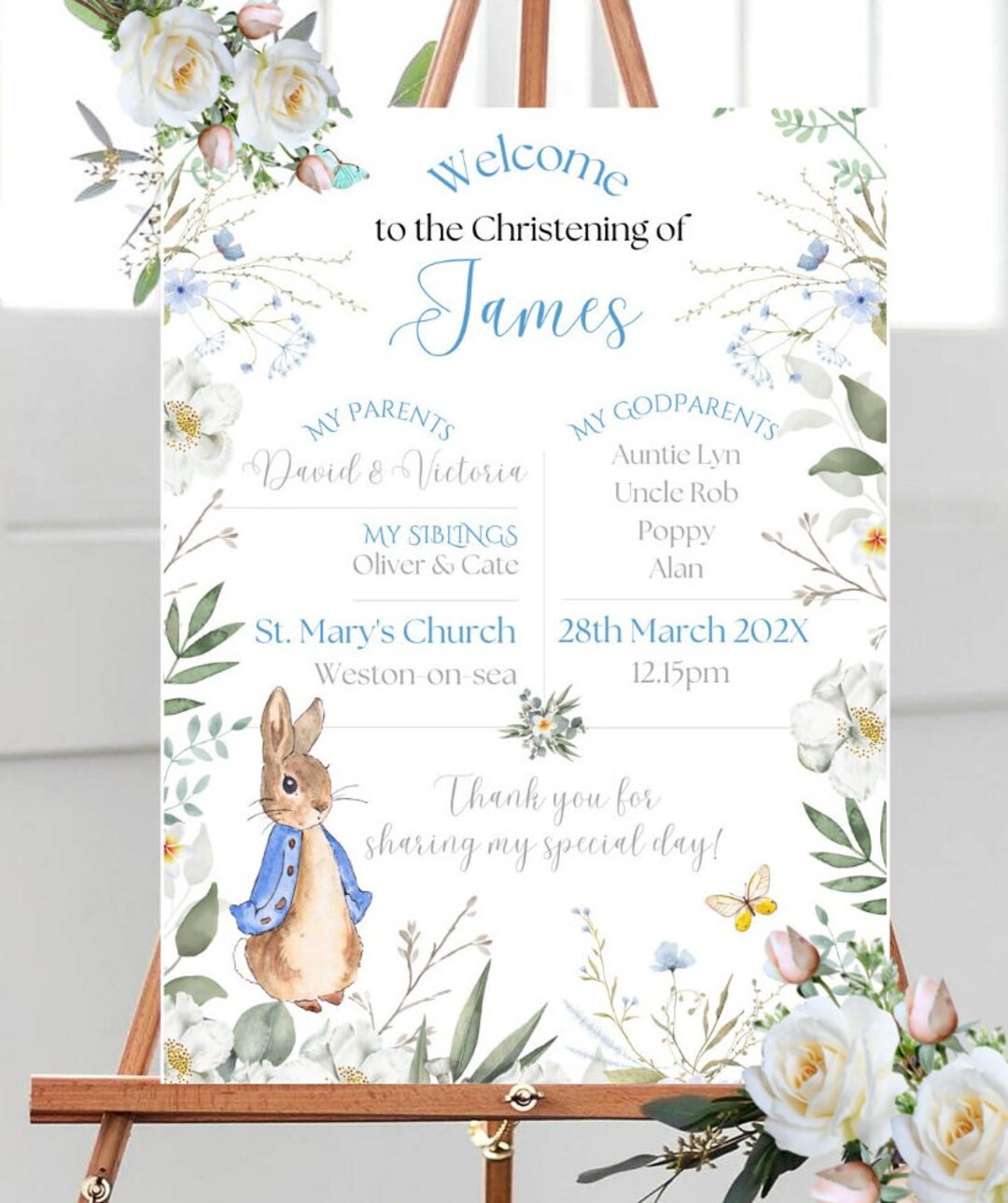 Peter Rabbit Christening Welcome Sign, Printed Baptism Poster, Flopsy ...