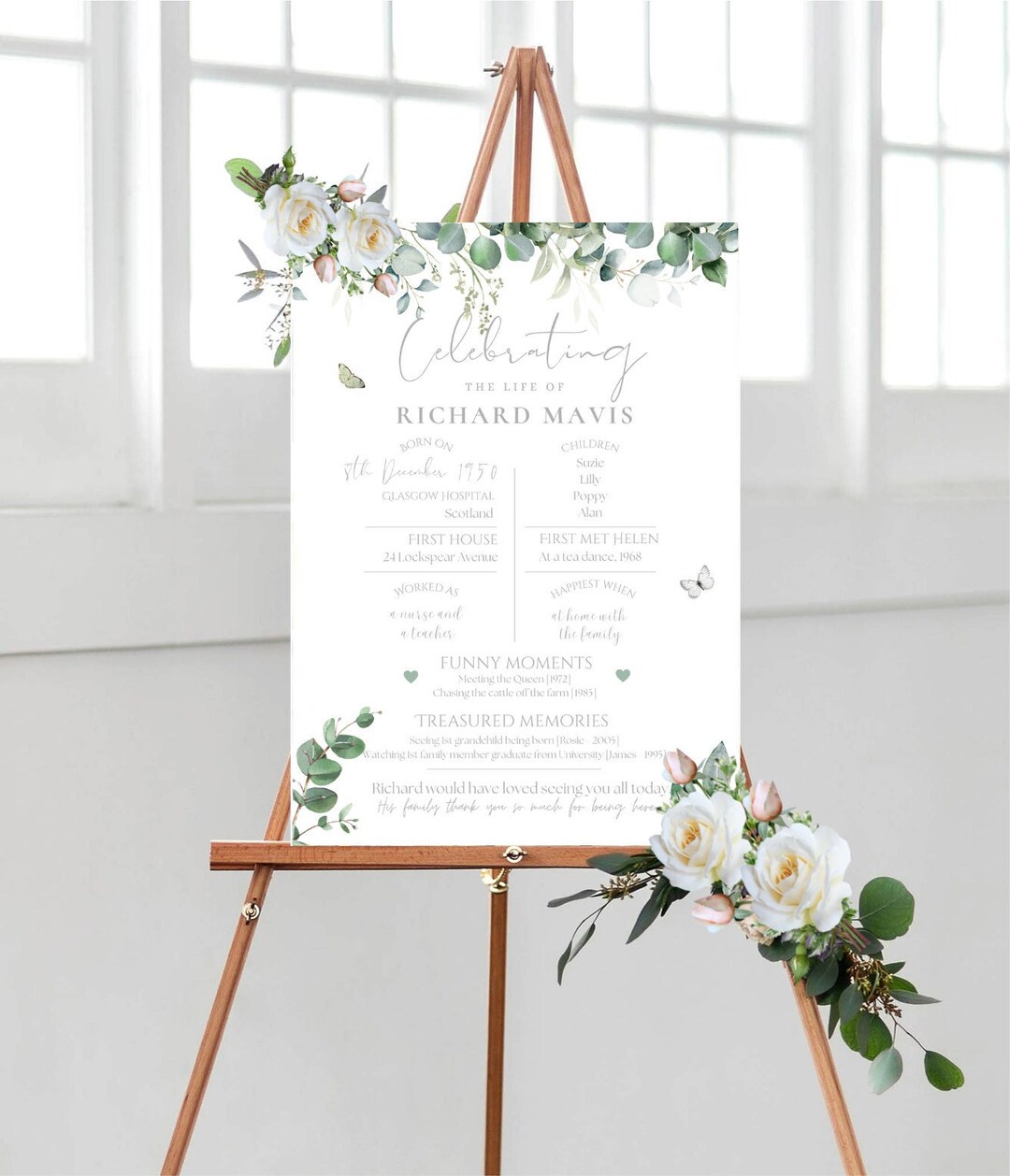 Funeral Memorial Sign, Funeral Welcome Board, Funeral Fact Board, Wake ...