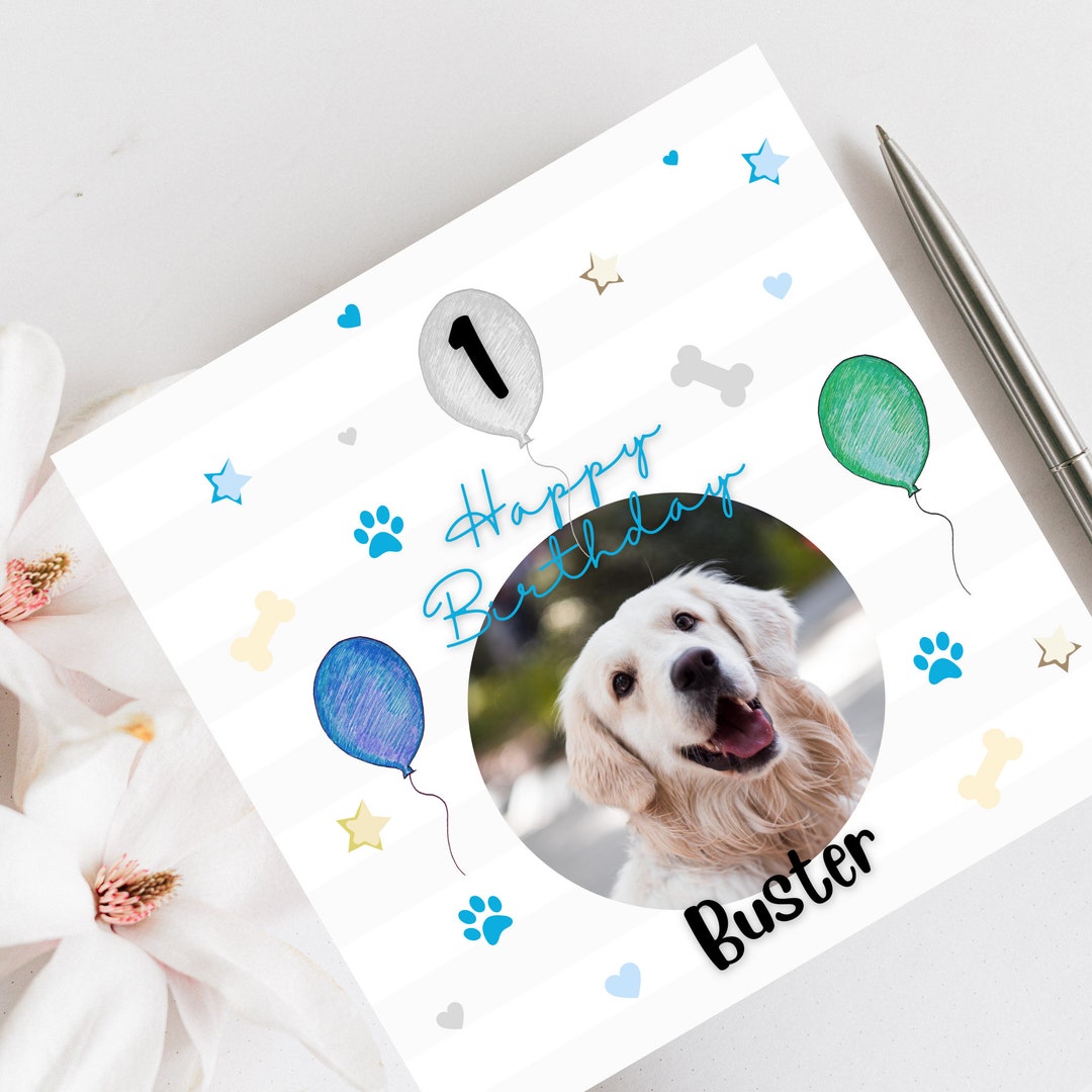 Dog Birthday Card, Personalised Happy Birthday Doggy Photo Card, on ...