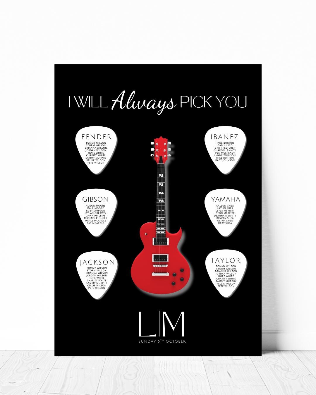 Guitar Wedding Table Plan, Rockstar Bass Seating Chart, Rock Music ...