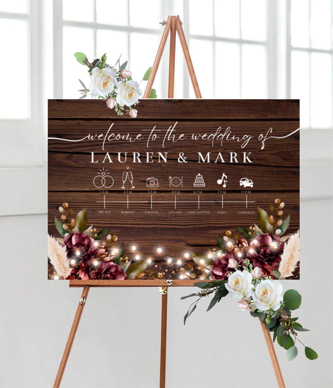 Wedding Order of Events Board, Autumn Wood Wedding Itinerary Board ...