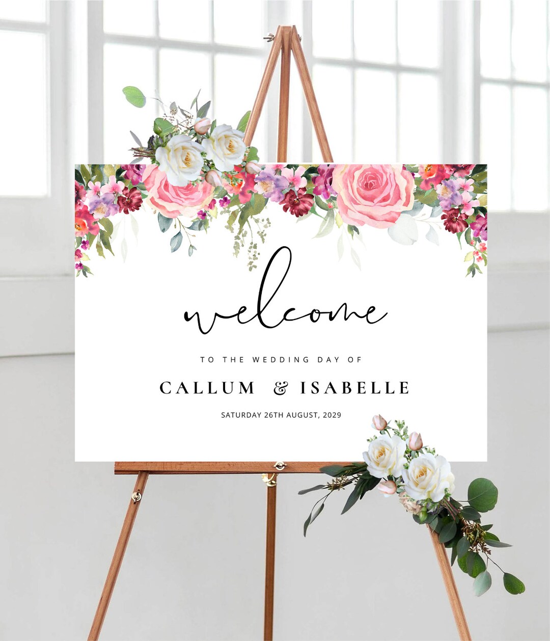 Floral Wedding Welcome Sign: Personalized Reception Decor - Etsy