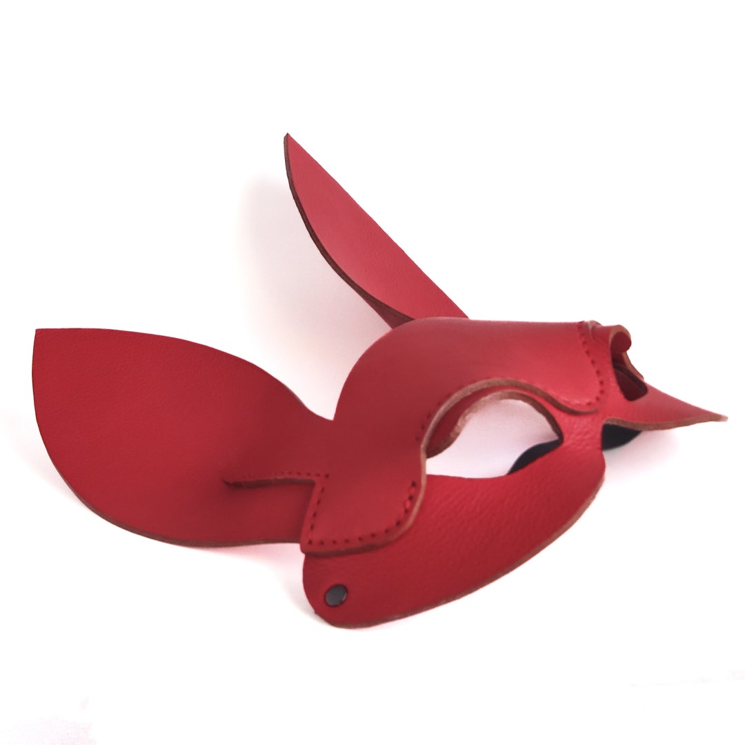 Red Leather Bunny Mask, Sexy Rabbit Mask, Handmade BDSM Ears, Fetish ...