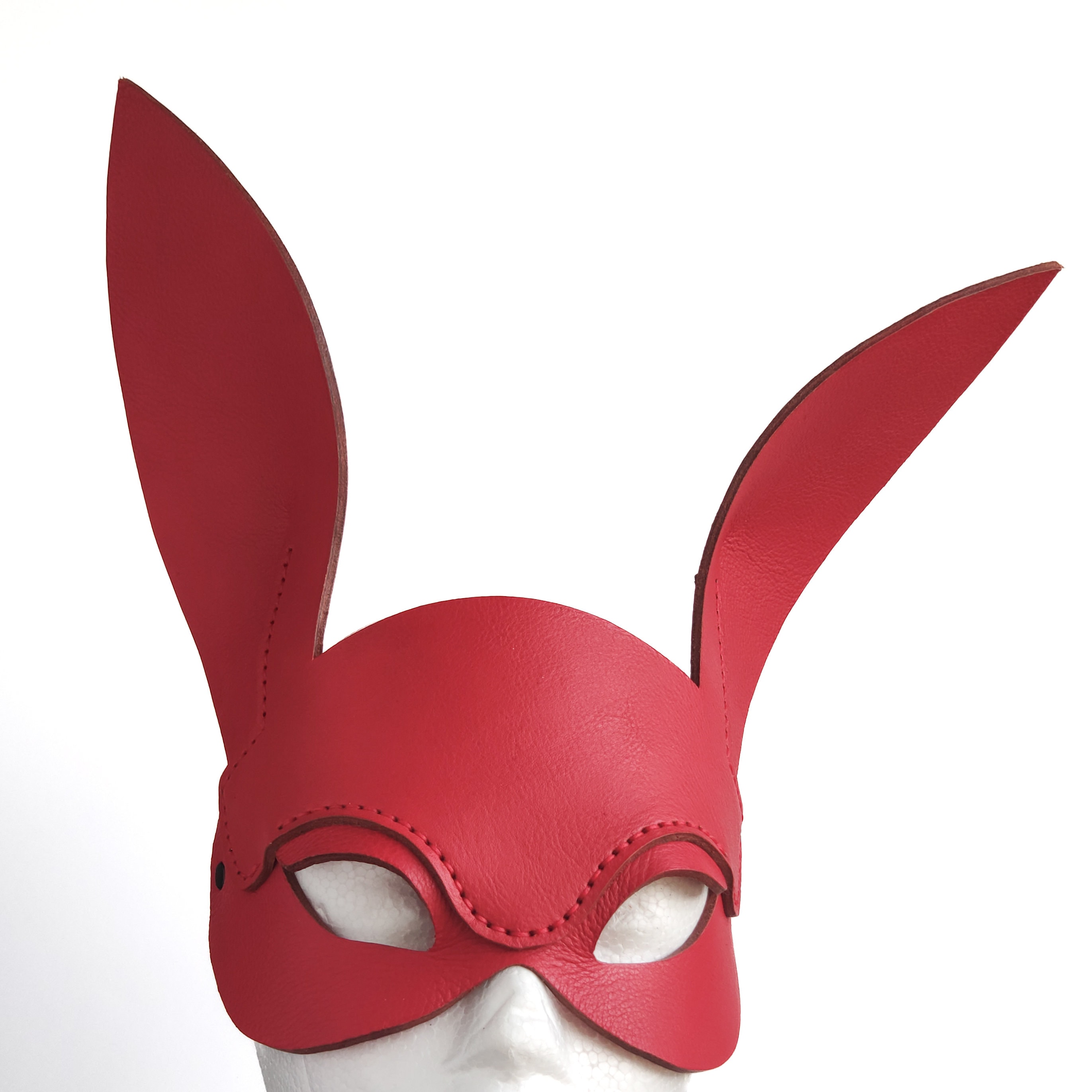 Red Leather Bunny Mask, Sexy Rabbit Mask, Handmade BDSM Ears, Fetish ...