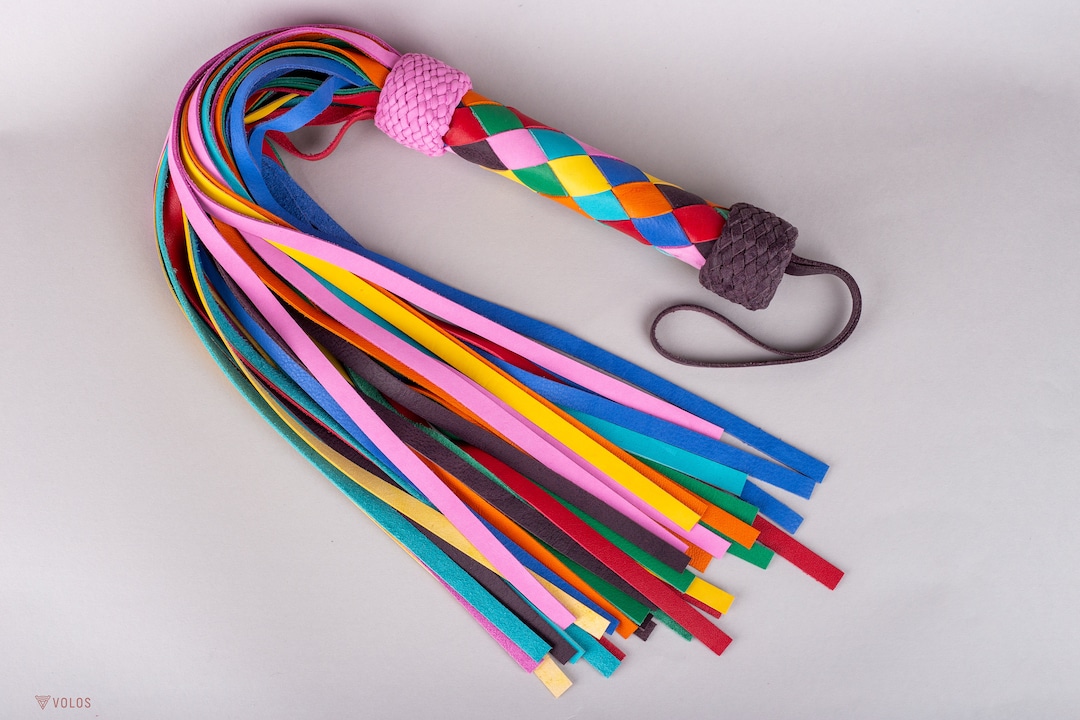 Rainbow Leather Flogger, Handcrafted BDSM Tool With Braided Handle for ...