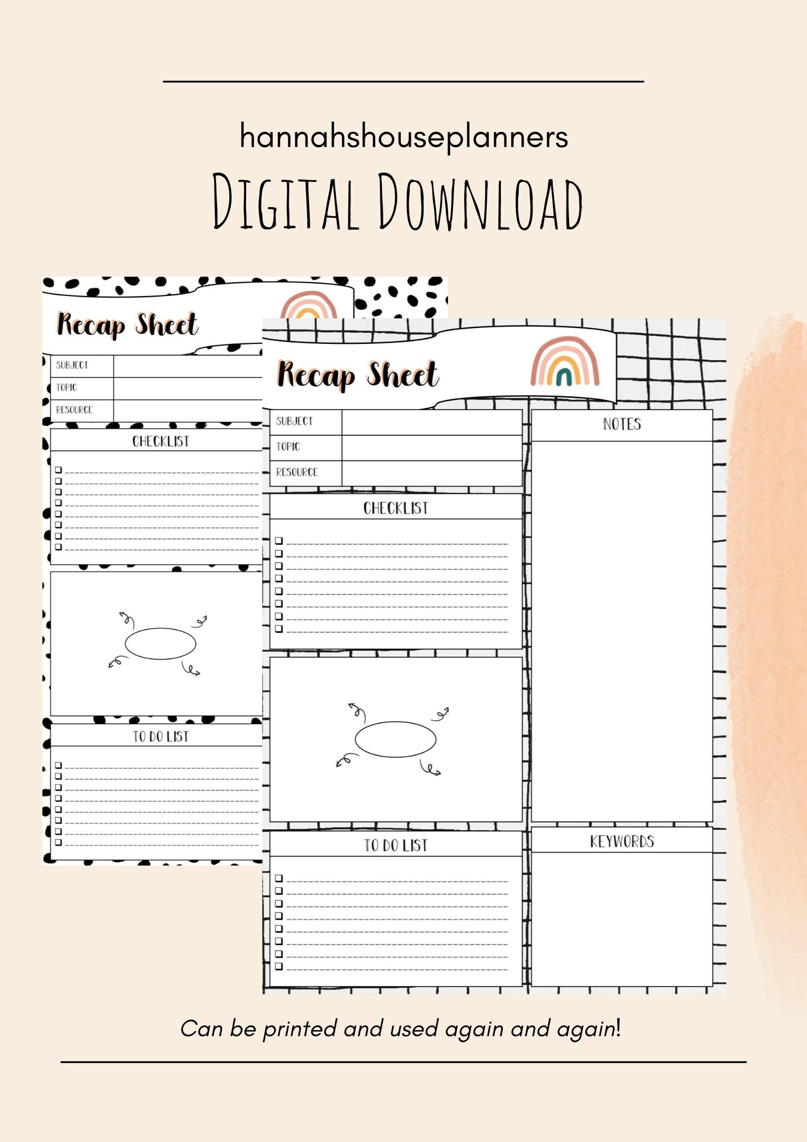Recap Sheet Digital Download - Etsy