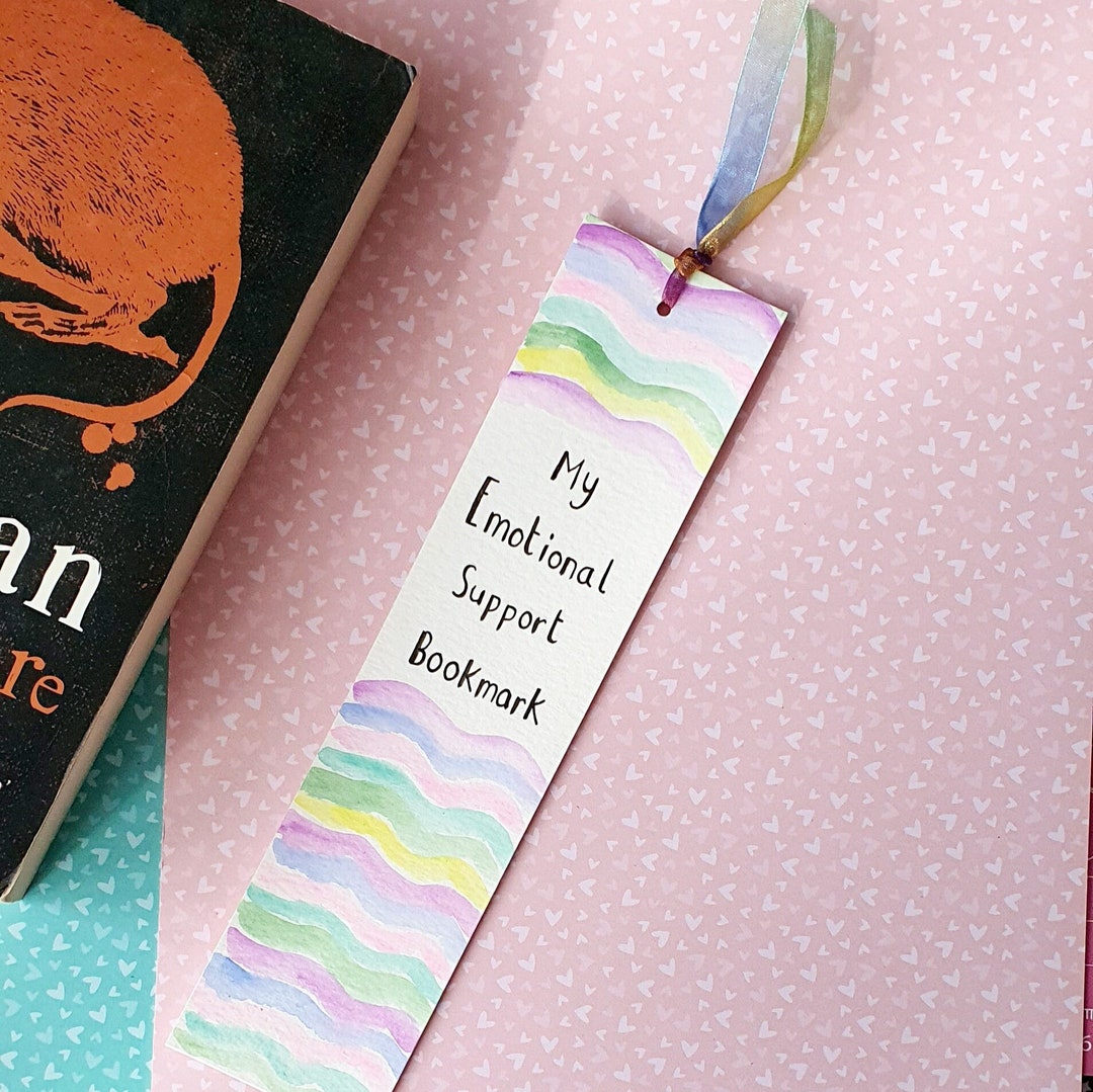 Emotional Support Bookmark: Hand-painted Watercolor With Rainbow Ribbon ...