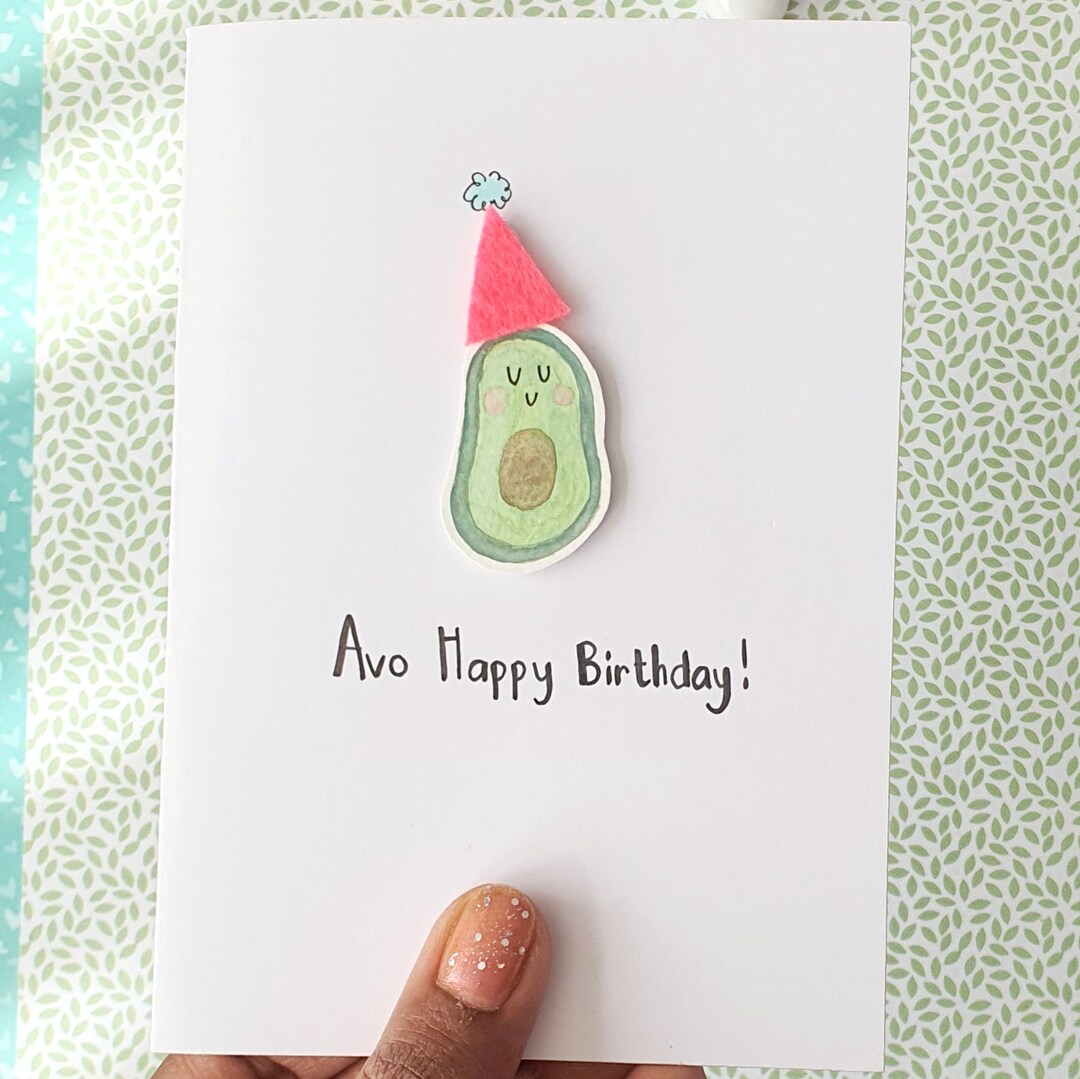Handmade Avocado Birthday Card: A6 Watercolor Illustration - Etsy