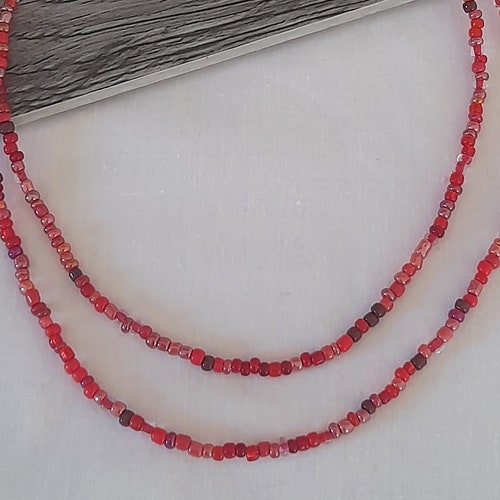 Red Single Strand Beaded Necklace Beaded Necklace Mixed Red - Etsy
