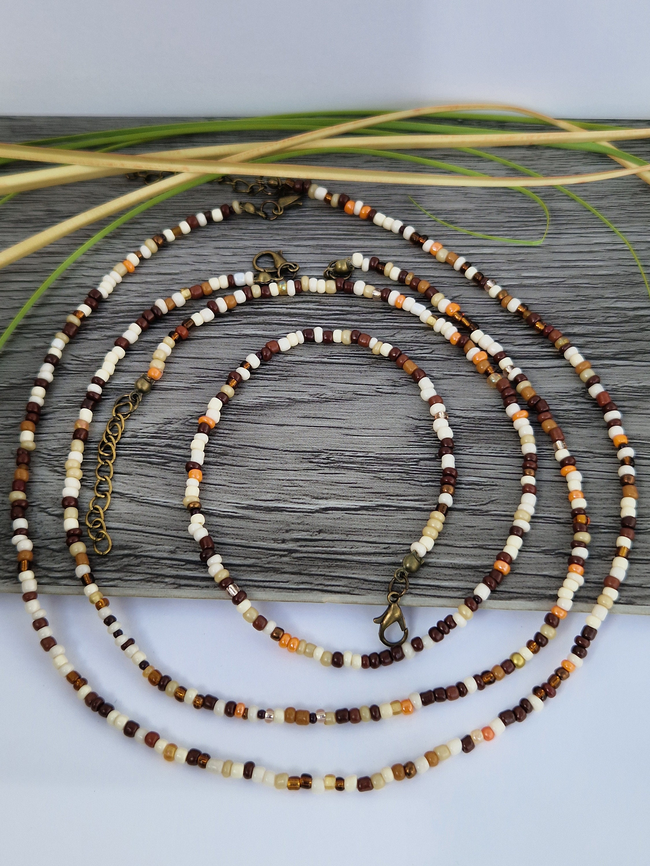 Beige Brown Beaded Necklace, Beaded Necklace, Mixed Colour Bead ...