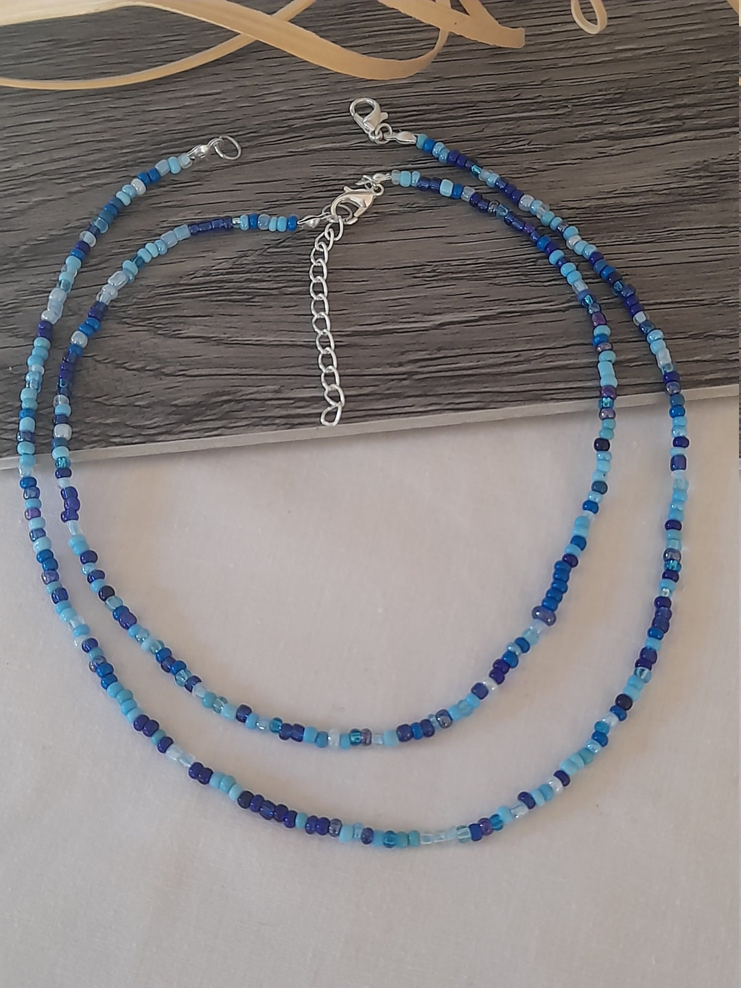 Blue Single Strand Beaded Necklace, Beaded Necklace, Mixed Blue Bead ...