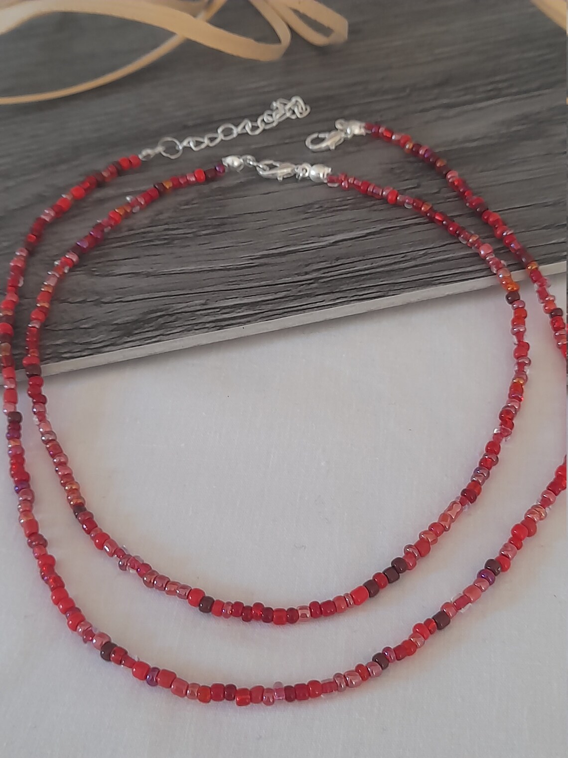 Red Single Strand Beaded Necklace Beaded Necklace Mixed Red - Etsy