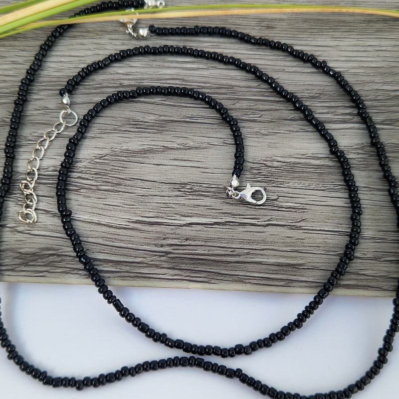 Black Bead Necklace - Etsy