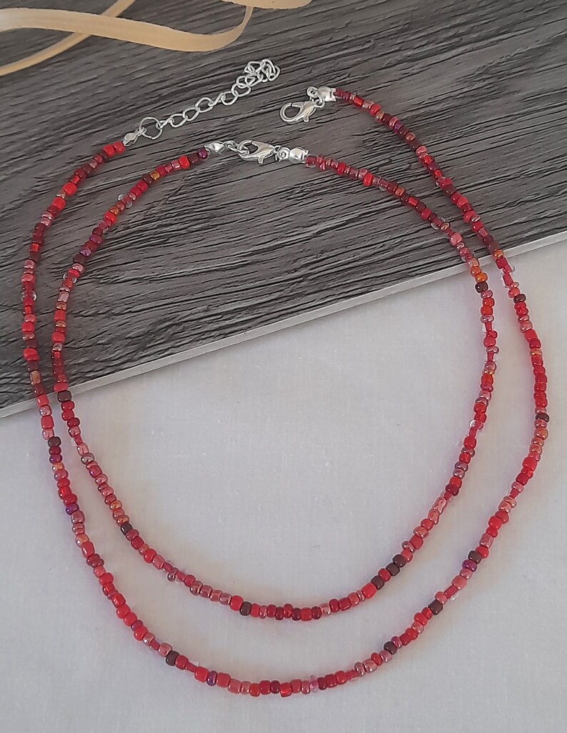 Red Single Strand Beaded Necklace Beaded Necklace Mixed Red - Etsy