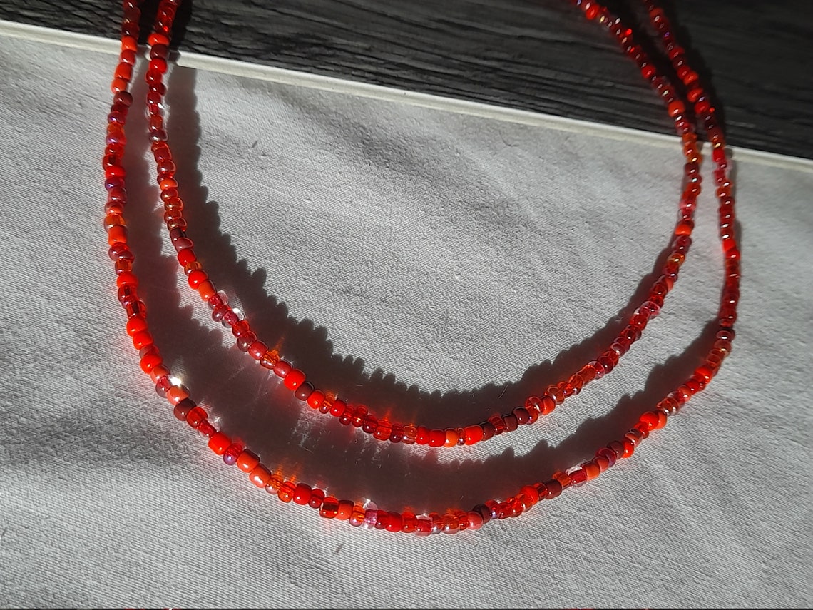 Red Single Strand Beaded Necklace Beaded Necklace Mixed Red - Etsy