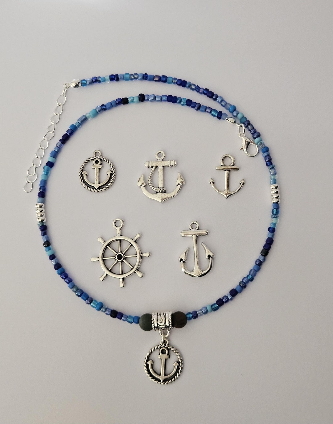 Anchor Beaded Necklace, 13 Colours, Anchor Necklace, Bead Necklace ...