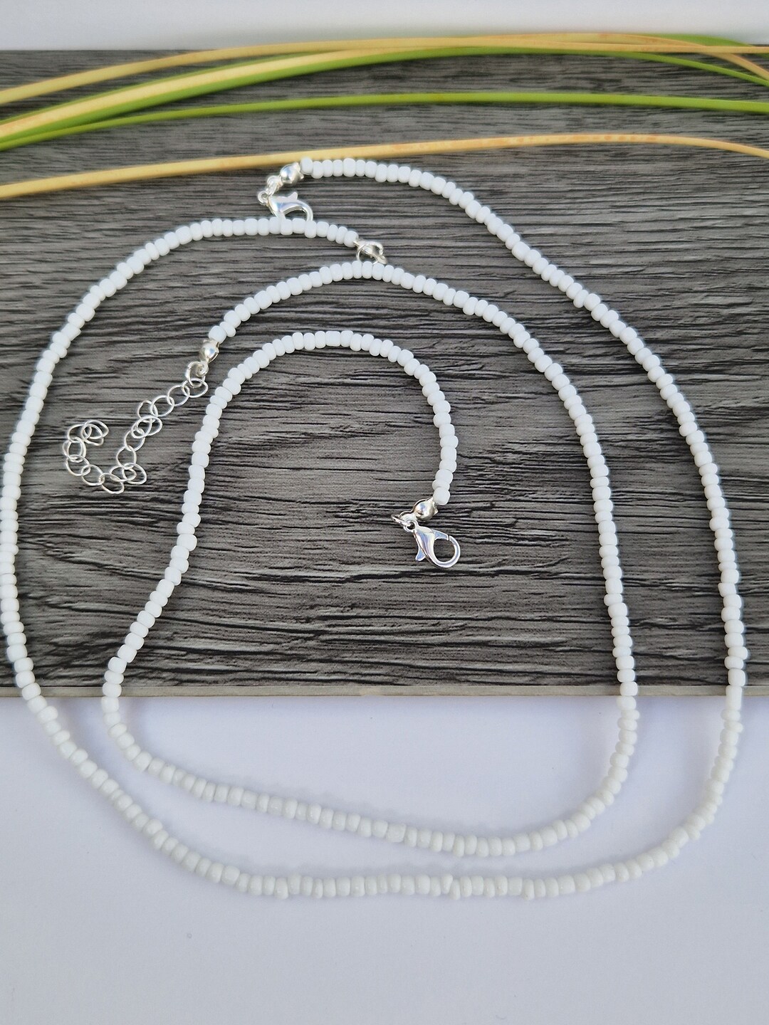 White Beaded Necklace, Solid White Necklace, Beaded Necklace, Seed Bead ...