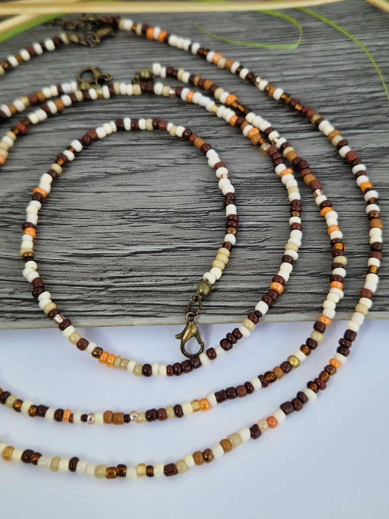 Beige Brown Beaded Necklace, Beaded Necklace, Mixed Colour Bead ...