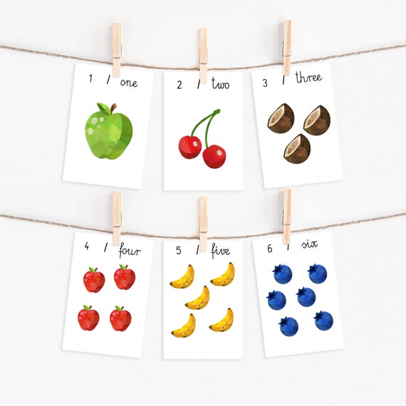 Fruits Number Flashcards 1-10 Number print Home school | Etsy