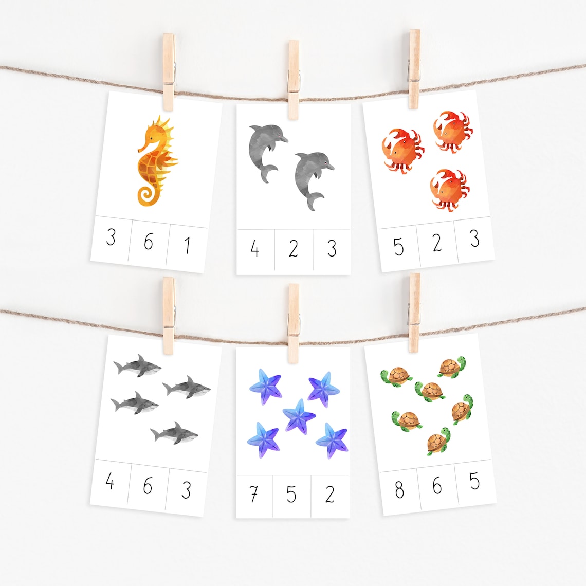 Sea Number Cards Printable, Montessori Cards, Counting Flashcards, PDF ...