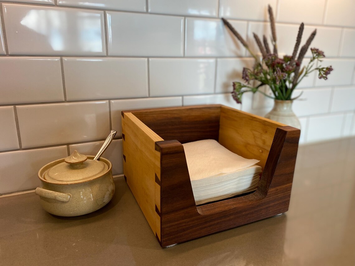 Napkin Holder Box for Modern Farmhouse, Dovetail Box for Napkins, Tray ...