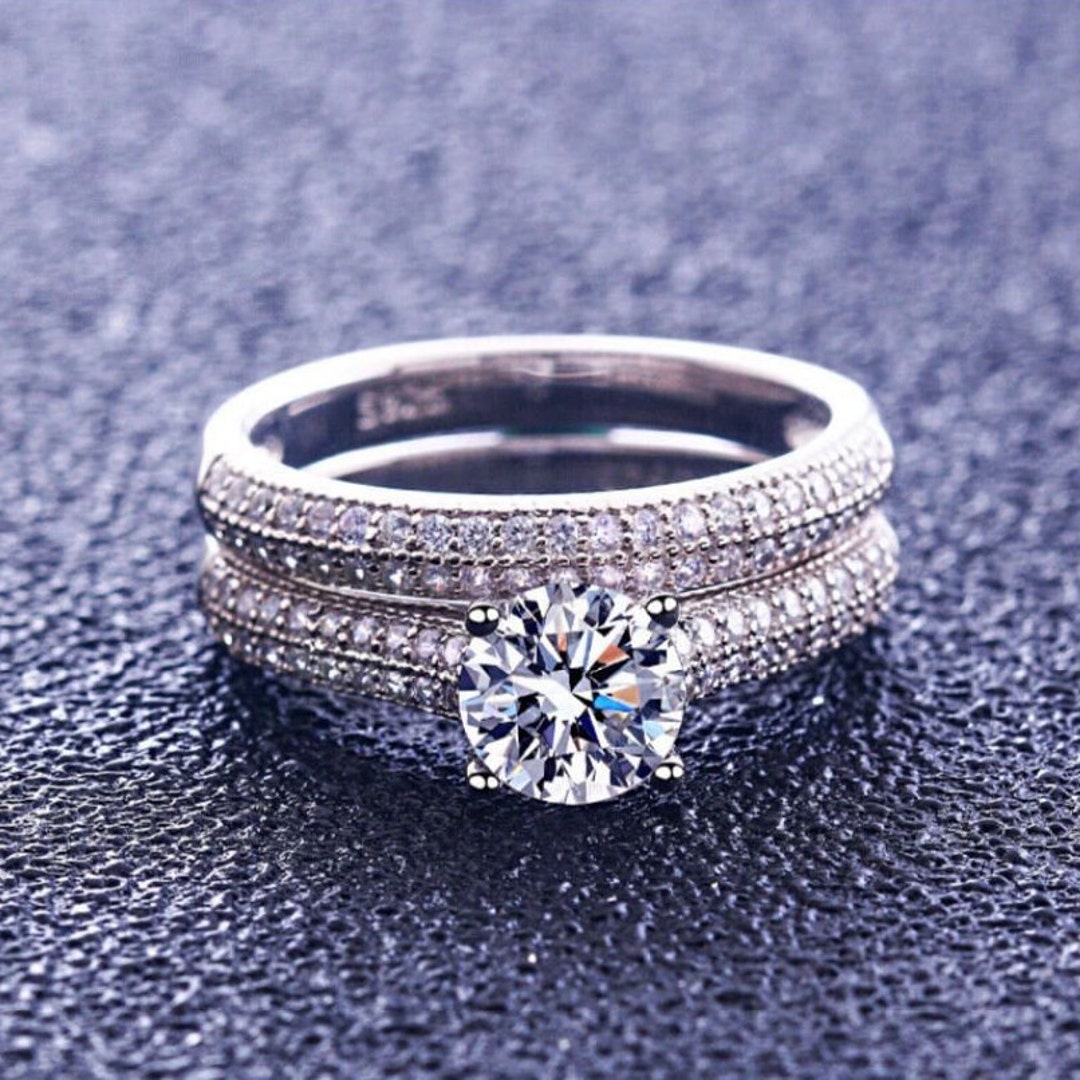 Engagement Ring Set, Rings for Women, Wedding Ring Set, 1.43 Ct Round ...