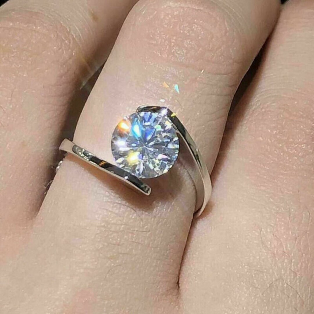 Sweeping Bypass Ring, Engagement Ring, Rings for Women, 14K White Gold ...