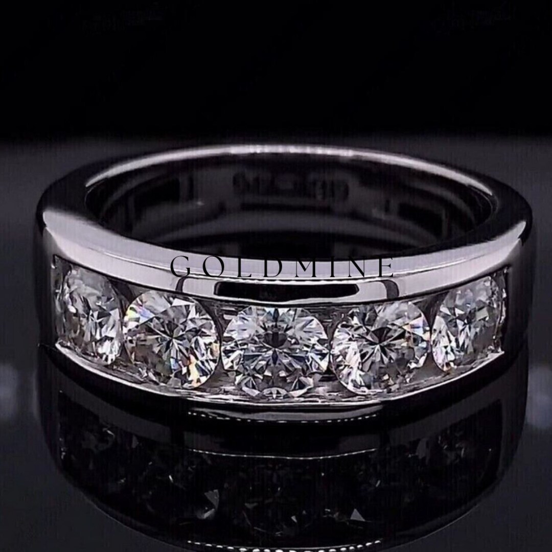 Men's Five Stone Ring, Channel Set Ring, 14K White Gold, 2.62 Ct ...