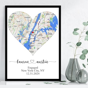 Engagement Map Engagement Gift for Couple, Framed Custom City Map Print ...