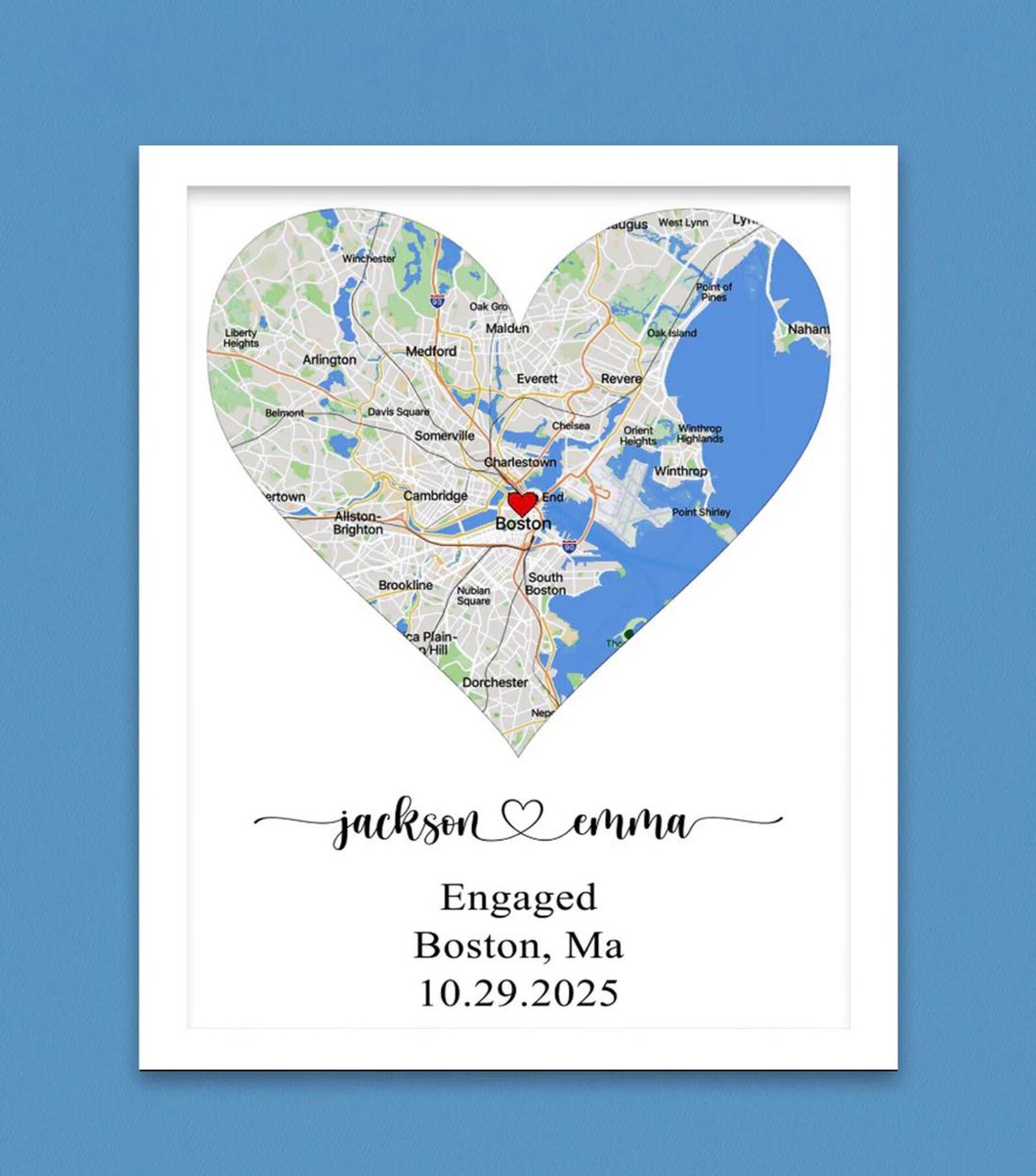 Engagement Map Engagement Gift for Couple, Framed Custom City Map Print ...