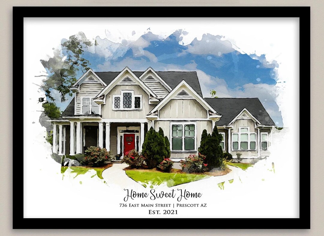 Home Portrait, House Painting, Housewarming Gift, Our First Home Sign ...