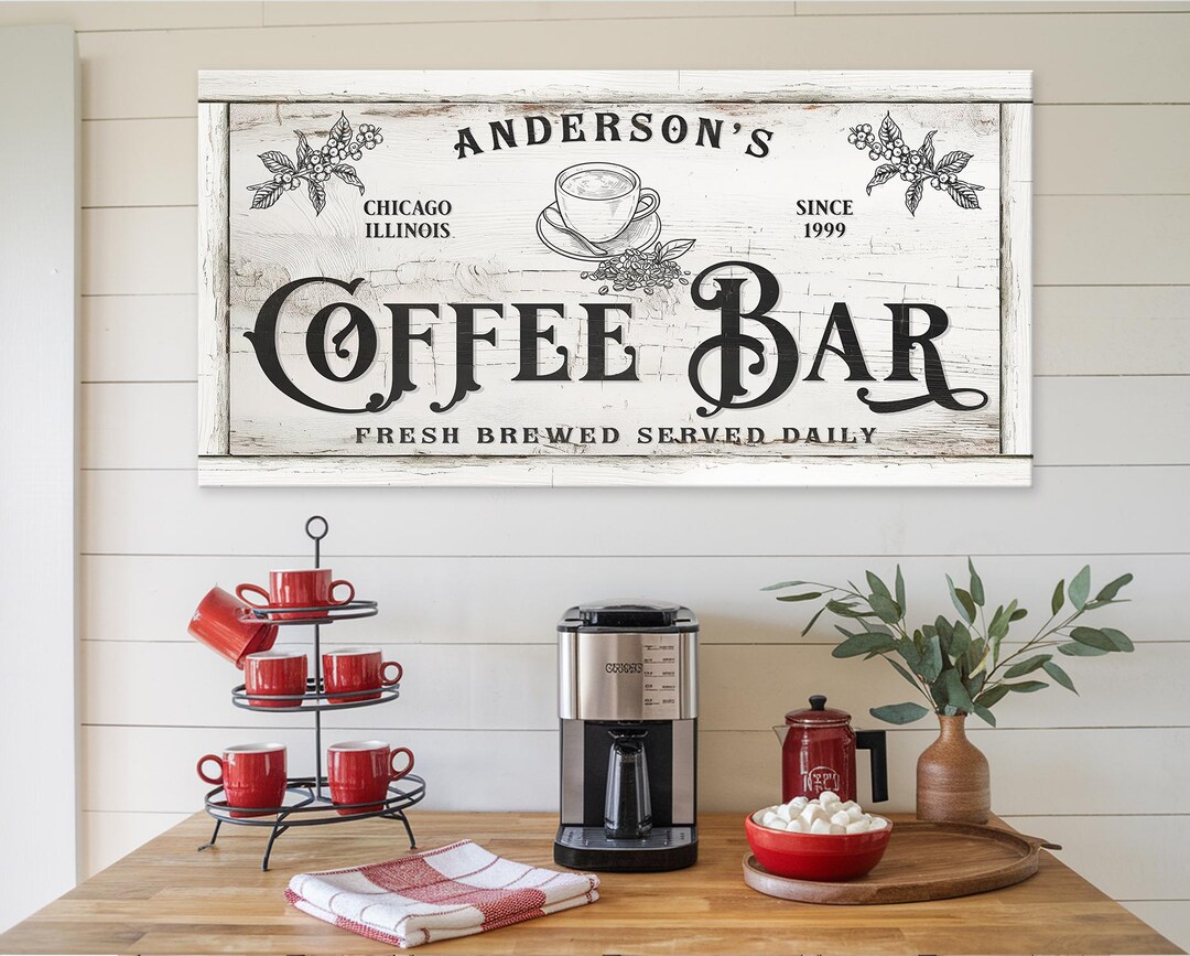 Custom Coffee Bar Sign Modern Farmhouse Wall Decor Personalized Family ...