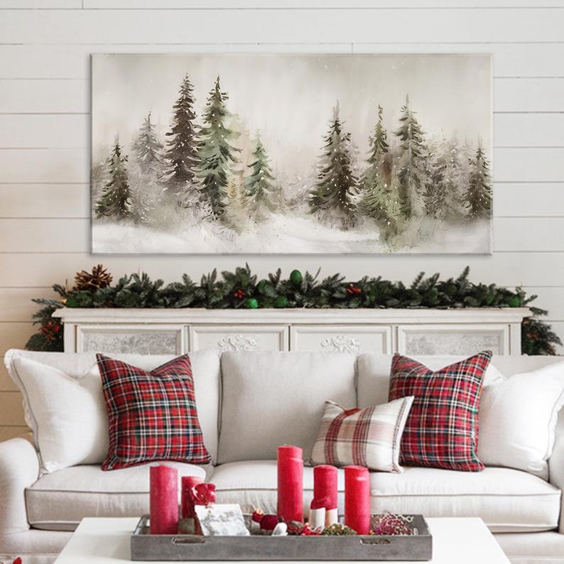 Winter Landscape Mural Canvas Wall Art, Christmas Wall Decor, Winter ...