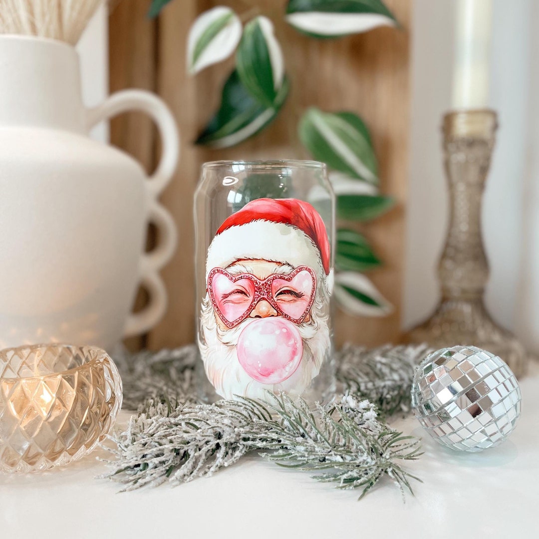 Boujee Bubblegum Santa Glass Can Tumbler, 16oz Santa Iced Coffee Glass ...