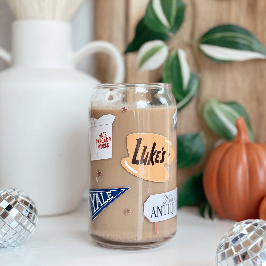 Stars Hollow Glass Can Tumbler, 16oz Gilmore Girls Coffee Cup Luke's ...