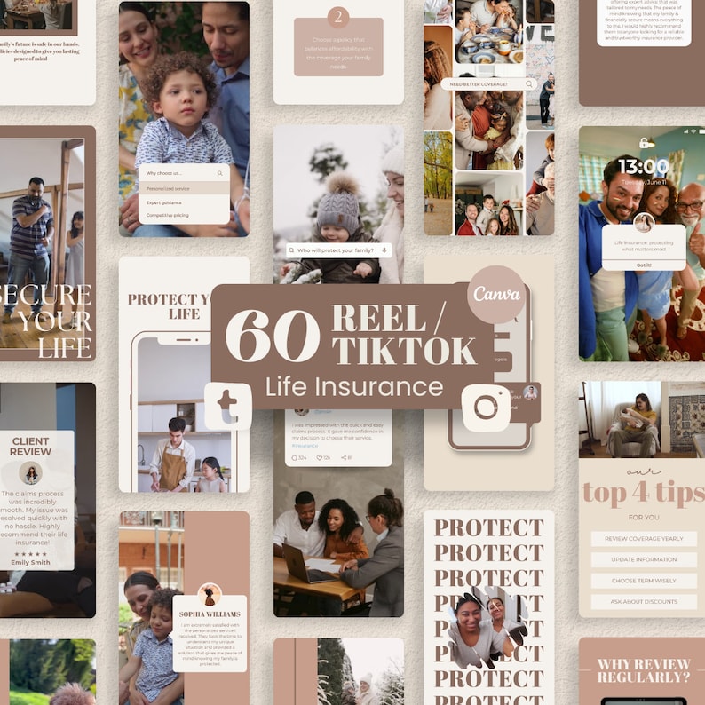 Life Insurance Marketing: 60 Social Media Video Templates (canva ...