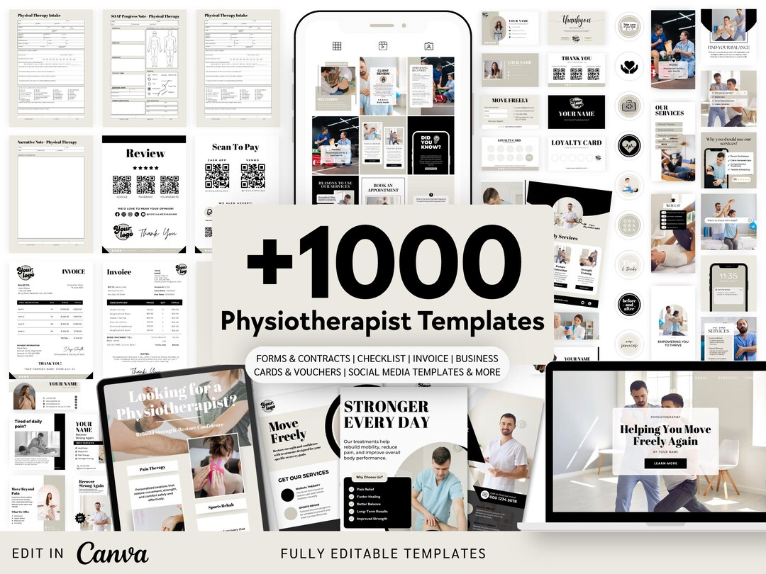 Physiotherapy Bundle: Social Media Templates, Flyers, Business Cards ...