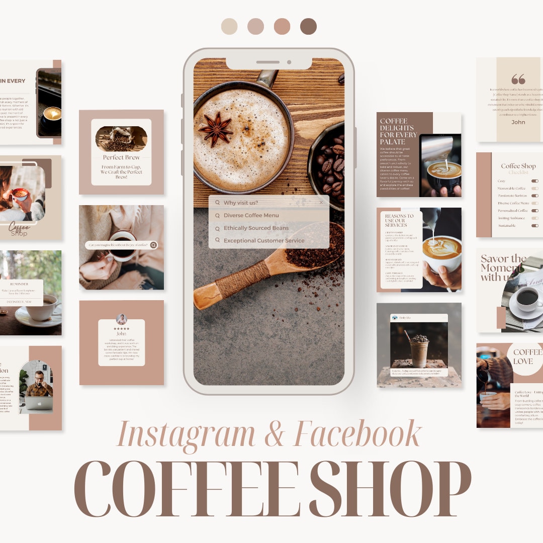 Coffee Shop Instagram Template, Social Media Posts for Coffee House, Coffee Barista Marketing ...