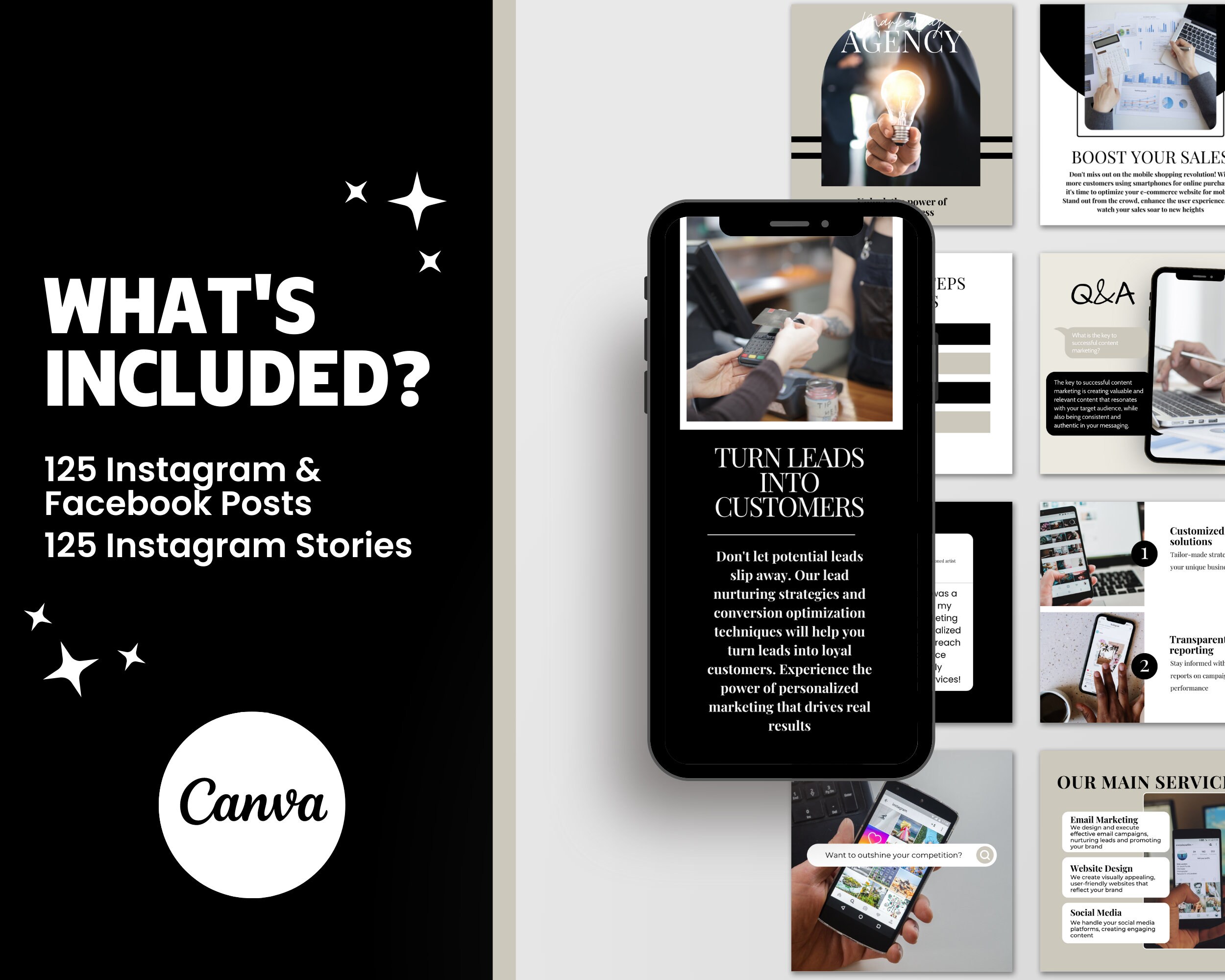 Marketing Agency Instagram Post Template, Editable Social Media Posts ...