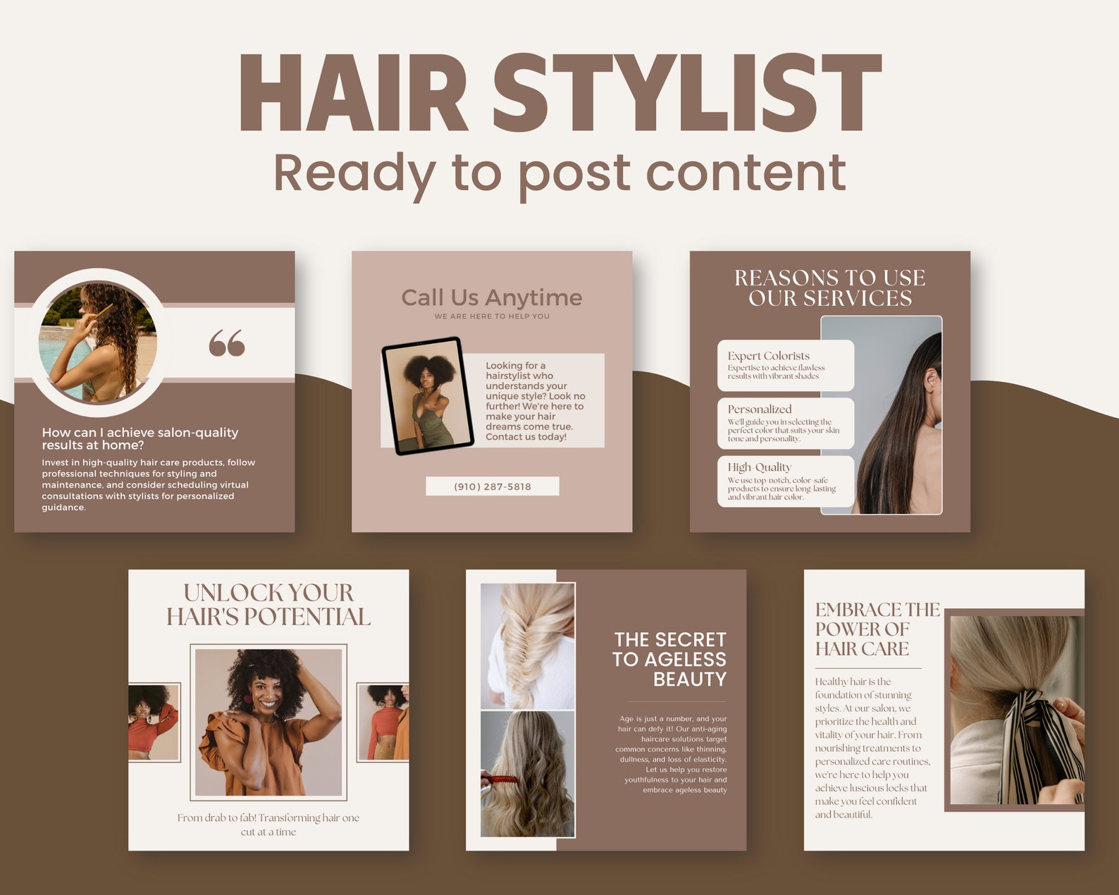 Hair Stylist Instagram Post Template, Editable Social Media Posts for ...