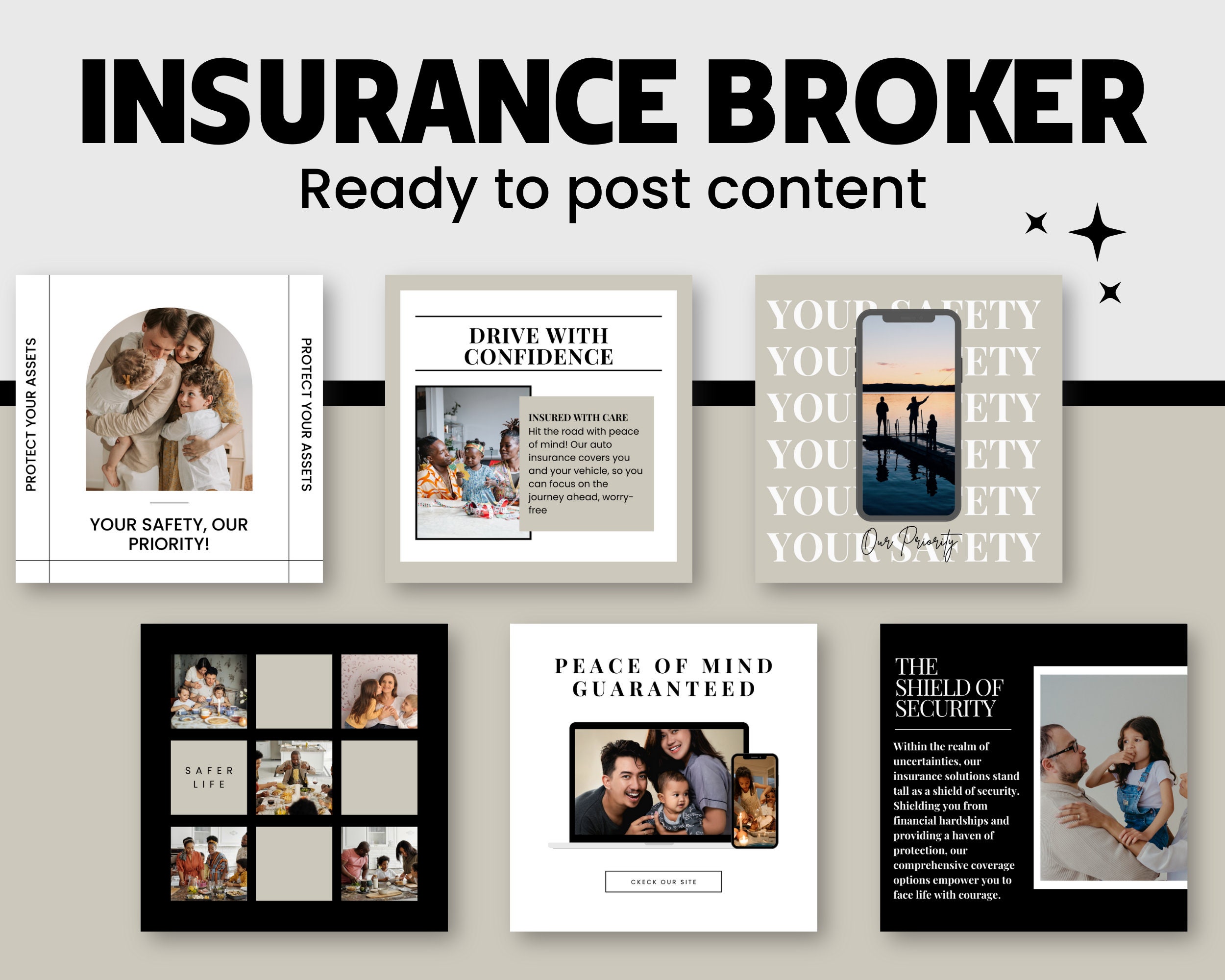 Insurance Agent Instagram Template, Editable Social Media Posts for ...