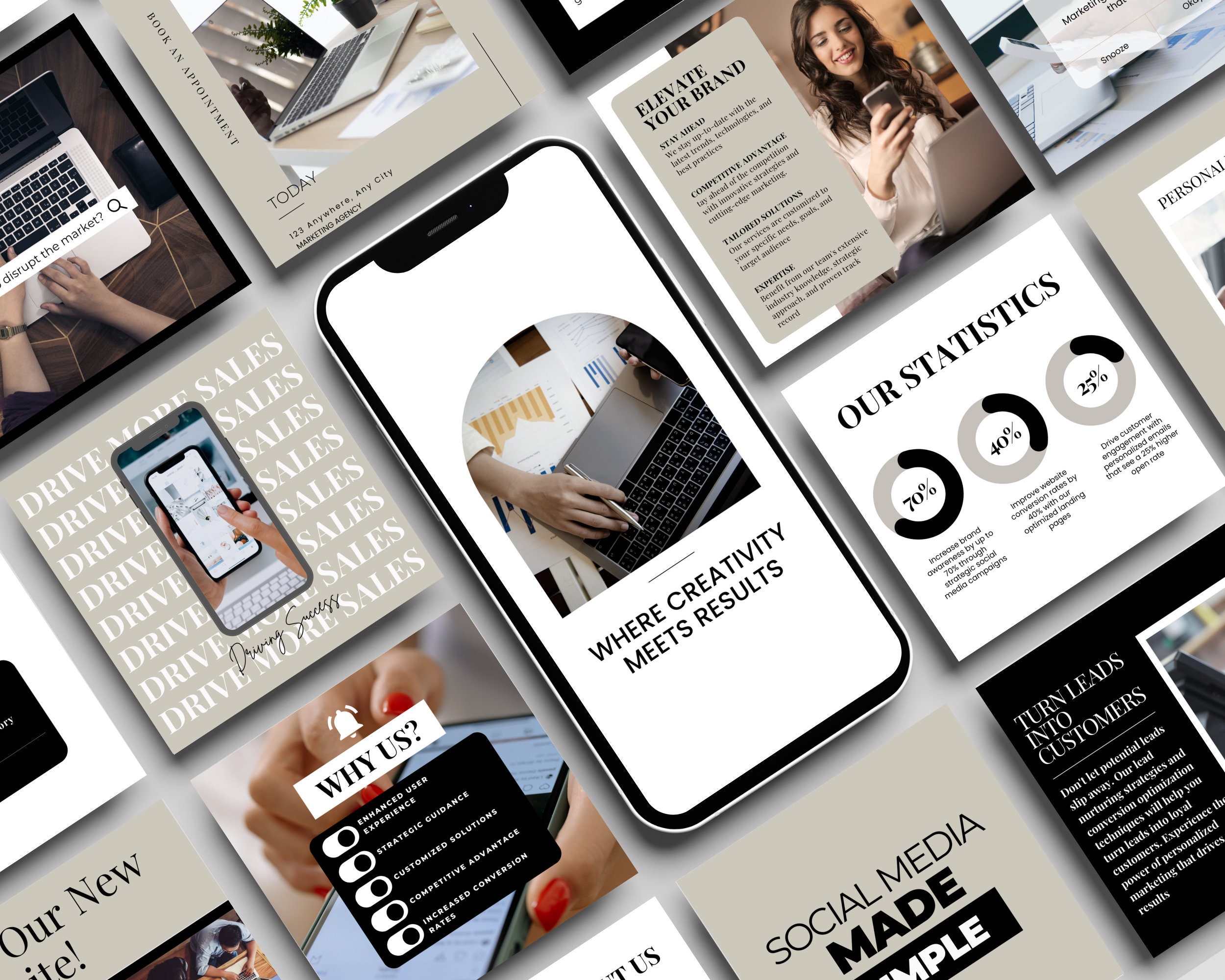 Marketing Agency Instagram Post Template, Editable Social Media Posts ...